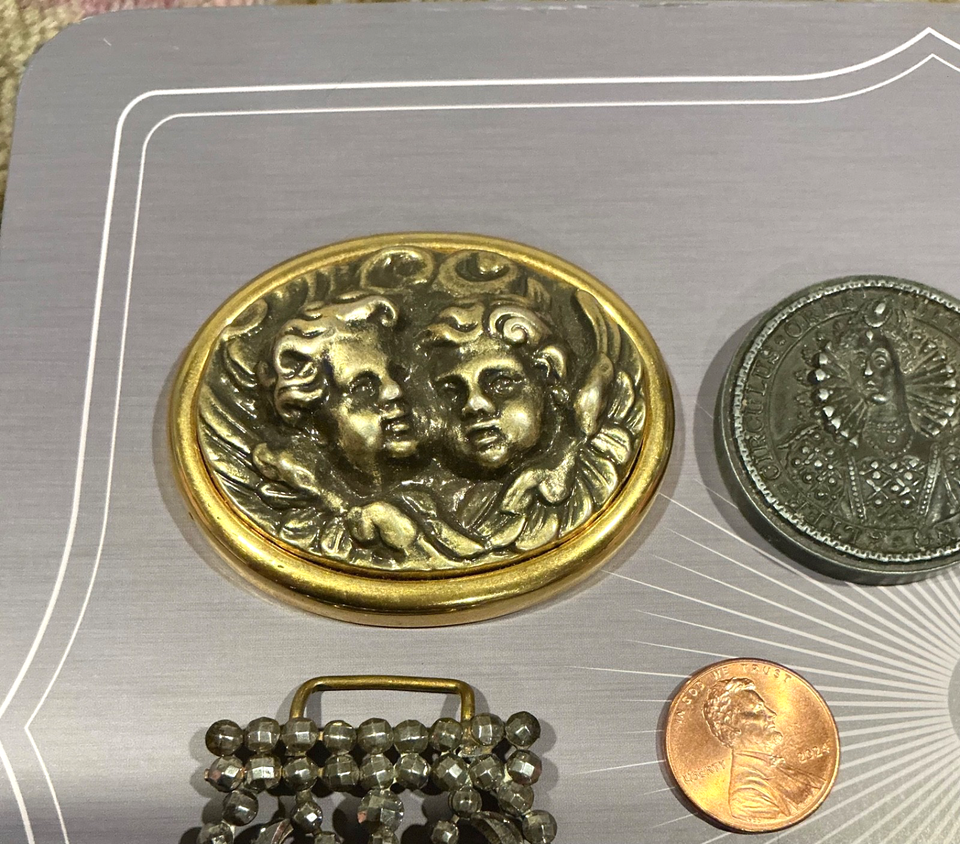 VINTAGE ANTIQUE jewelry PARTS lot, REPAIR, craft. ANGELS, CUT STEEL ...
