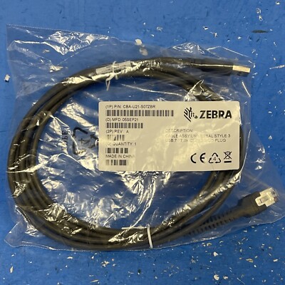 ZEBRA CBA-U21-S07ZBR CABLE ASSY UNIVERSAL STYLE 3 USB 7 FT ZEBRA ...