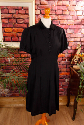 Vintage orig 40er Kleid schwarz Gothic Rockabella Flapper Kragen M ...
