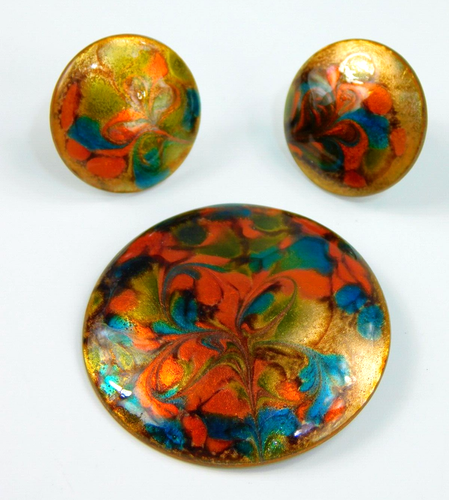 Vintage INGA CARLSON Copper & Orange Blue Gold Enamel Brooch Pin ...