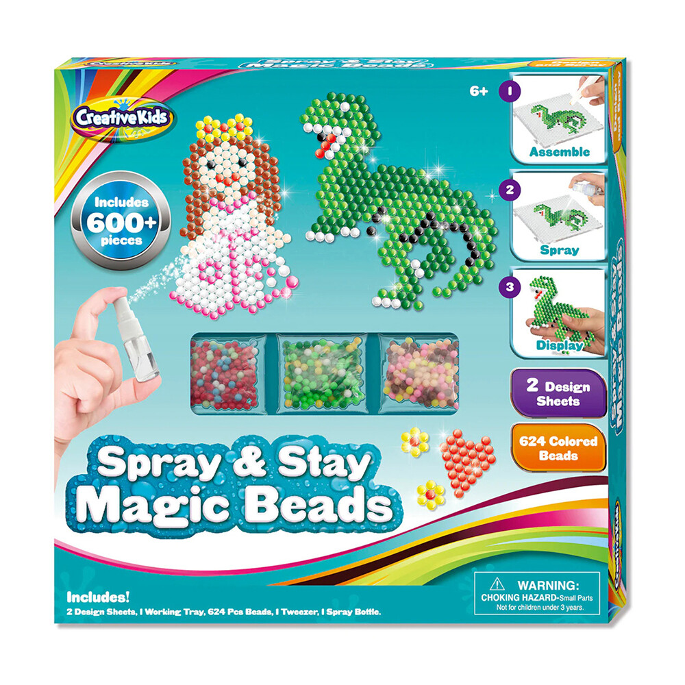 2x Creative Kids Dinosaur & Princess Spray Stay Magic Beads Activity ...