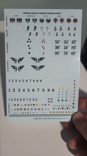 Warhammer 40k Imperial Knights Armiger transfer sheet - New | eBay