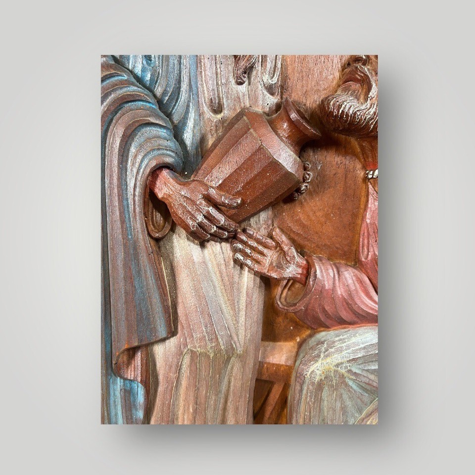 Bas Relief Wood Resin Wood Carving Religious Scene - Signed 27.75 x 17. ...