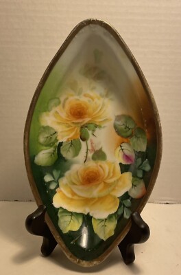 Vintage Royal Austria Relish Dish, Roses Leaves, Gold Tone Band Hand ...