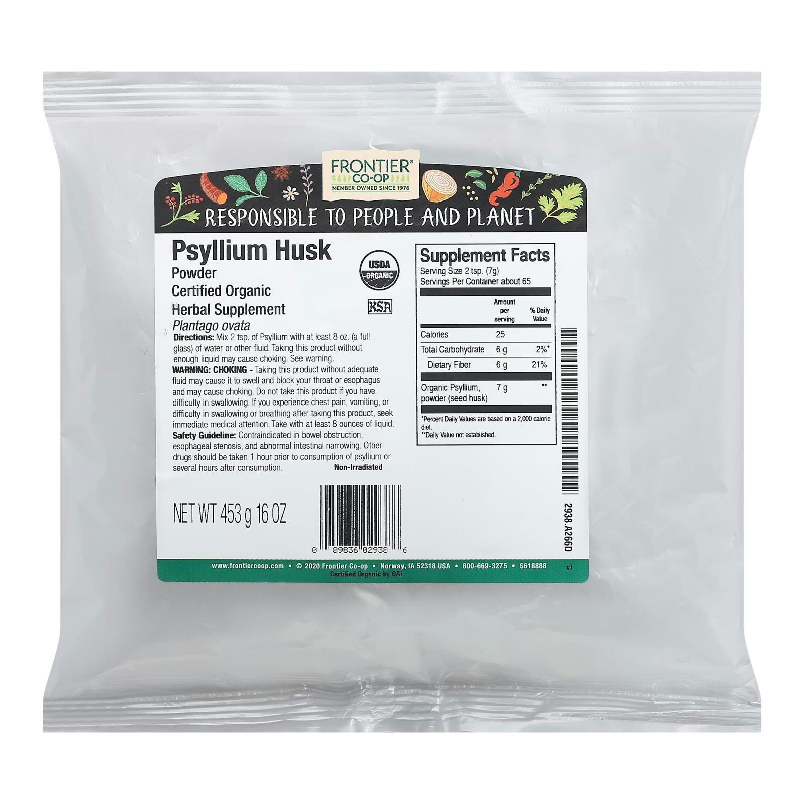 Frontier Herb Organic Psyllium Seed Husk Powder - 1 lb bag (Pack of 3 ...