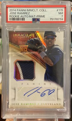 2014 Panini Immaculate Jose Ramirez #115 Rookie Auto Material Prime #83 ...
