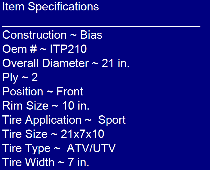 Fits 2008 ATK 450MX Holeshot Sport Atv Tire ITP 532040 | eBay