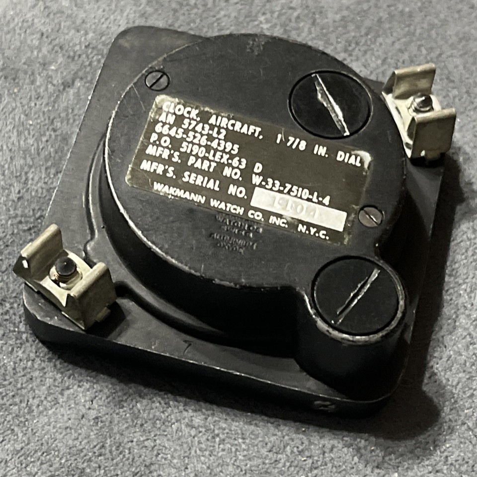 Wakmann 8-day Aviation Aircraft cockpit clock AN 5743-L2 WWII 1 7/8 ...