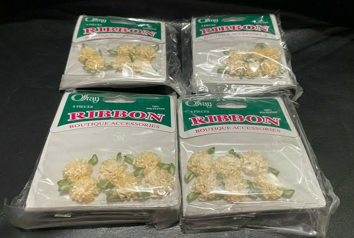 Lot of 4 Offray RIBBON Boutique Accessories CRAFTS 815 Cream Flowers ...