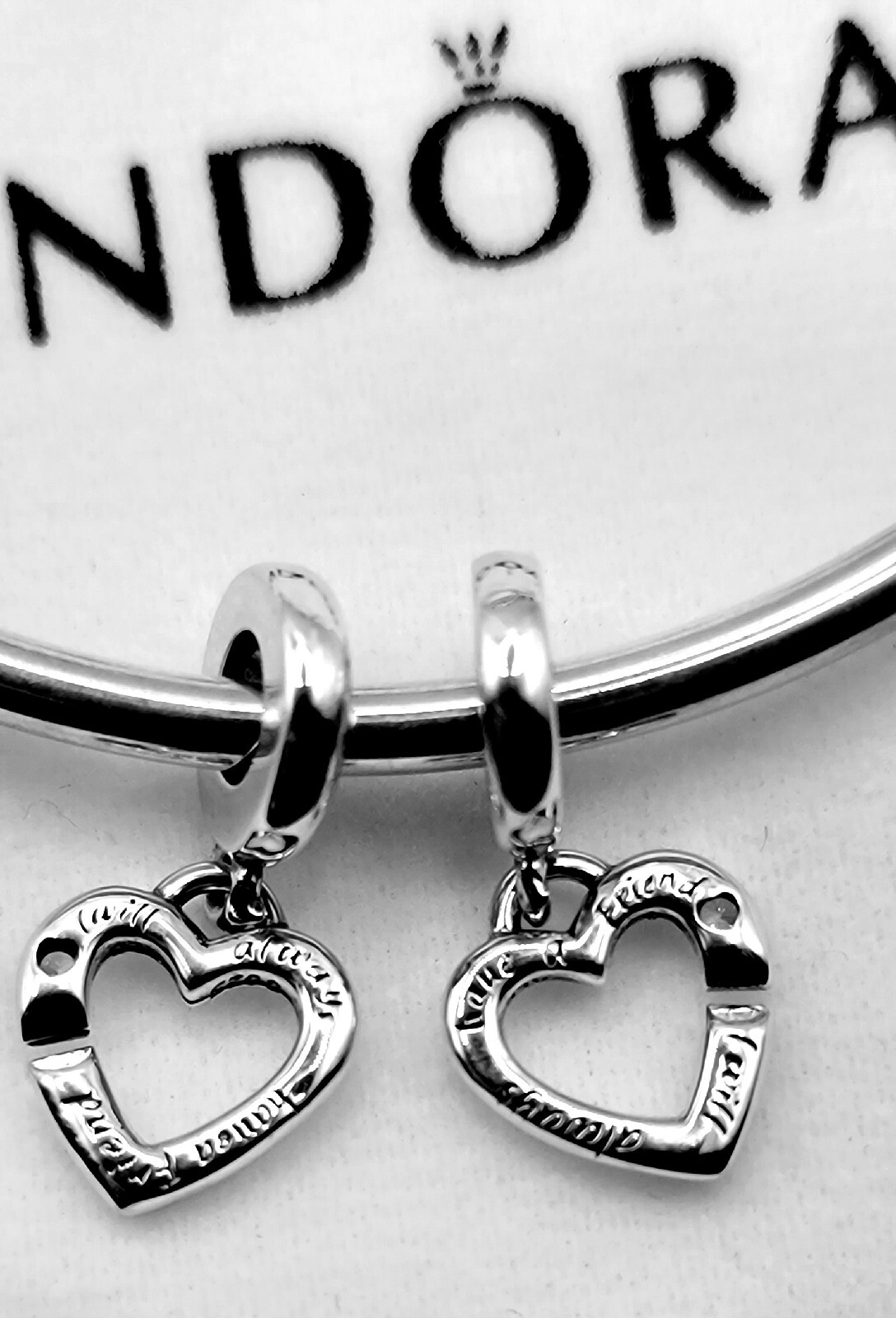 Authentic Pandora #799538C01 Linked Sisters Hearts Split Dangle Charm w ...