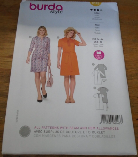 Burda 6143 Pattern STYLE DRESSES WITH SLEEVE, Belt & COLLAR OPTIONS ...
