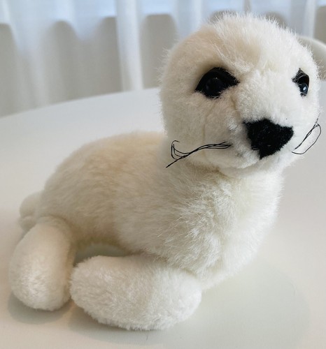 White Seal Plush Vintage Small Approx 8” Realistic Stuffed Animal Toy ...