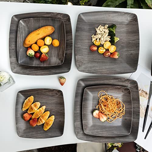 Melamine 12pcs Classic Square Dinnerware Set Concise Plates And Bowls ...