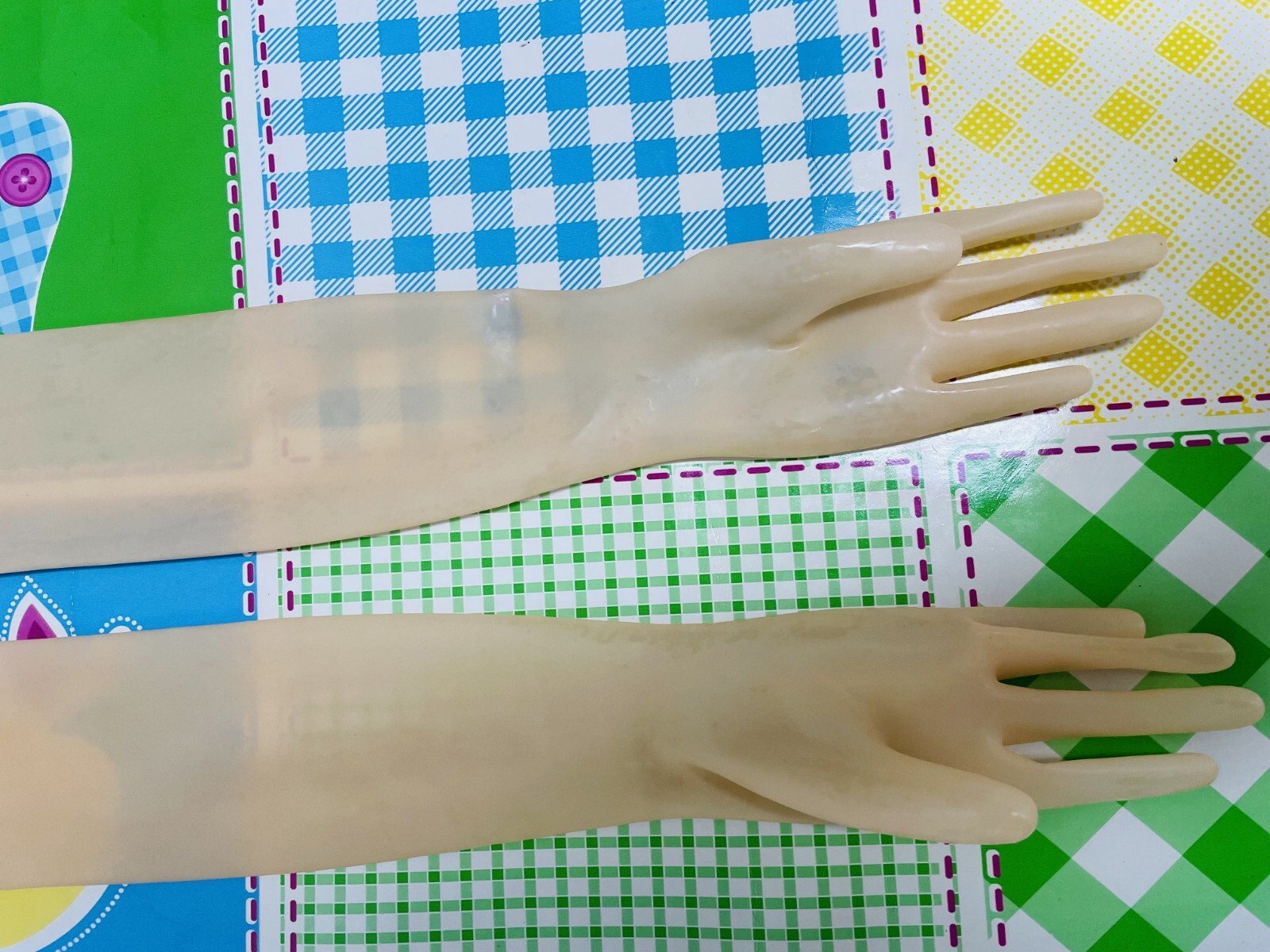 877 Extra Small latex skin long gloves moulded opera gloves fit 14-15cm ...