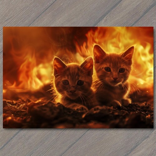 POSTCARD Cat from Hell Fire Evil Kitty Unusual Demon Devil Animal Funny ...