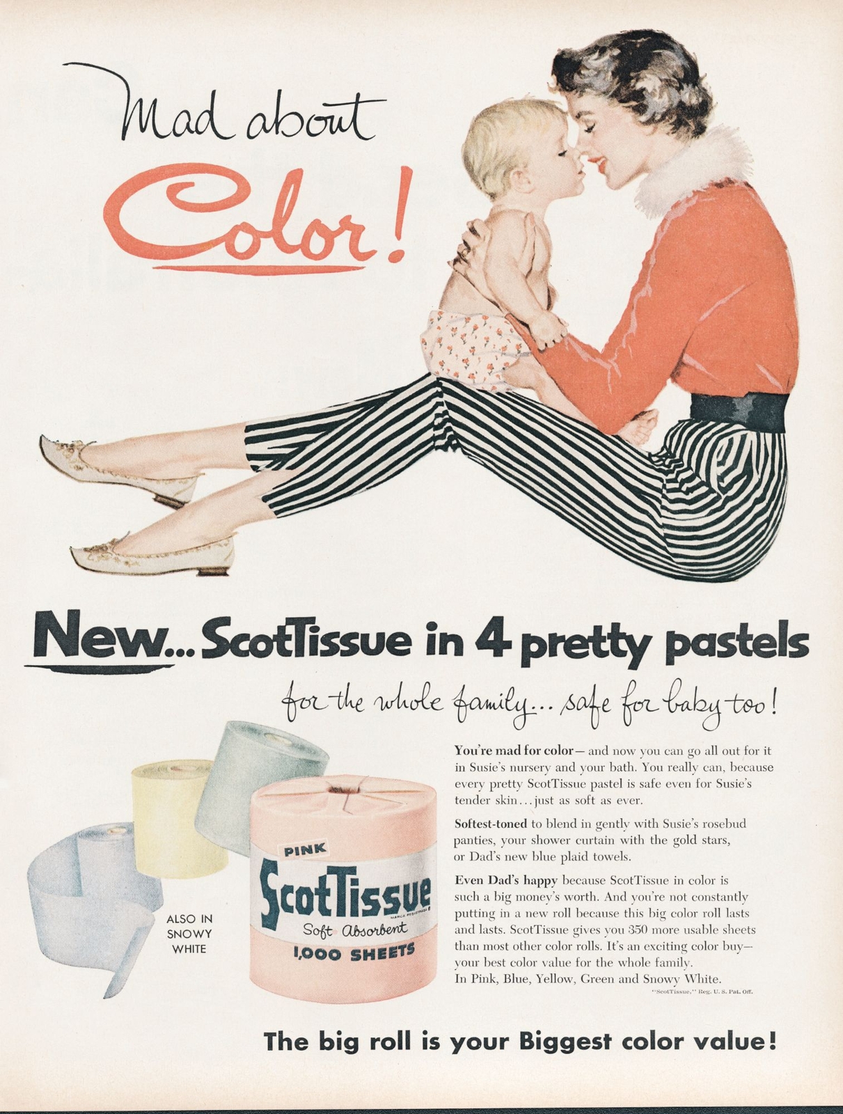 1956 ScotTissue Colored Pastel Toilet Paper Vintage Print Ad Mom Son ...