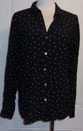 J.Jill Rayon Black Dotted Collared V Neck Long Sleeve Shirt Blouse Small | eBay