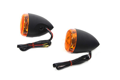 DEUCE BULLET TORPEDO TURN SIGNAL LIGHTS BLACK & AMBER HARLEY FXSTD ...