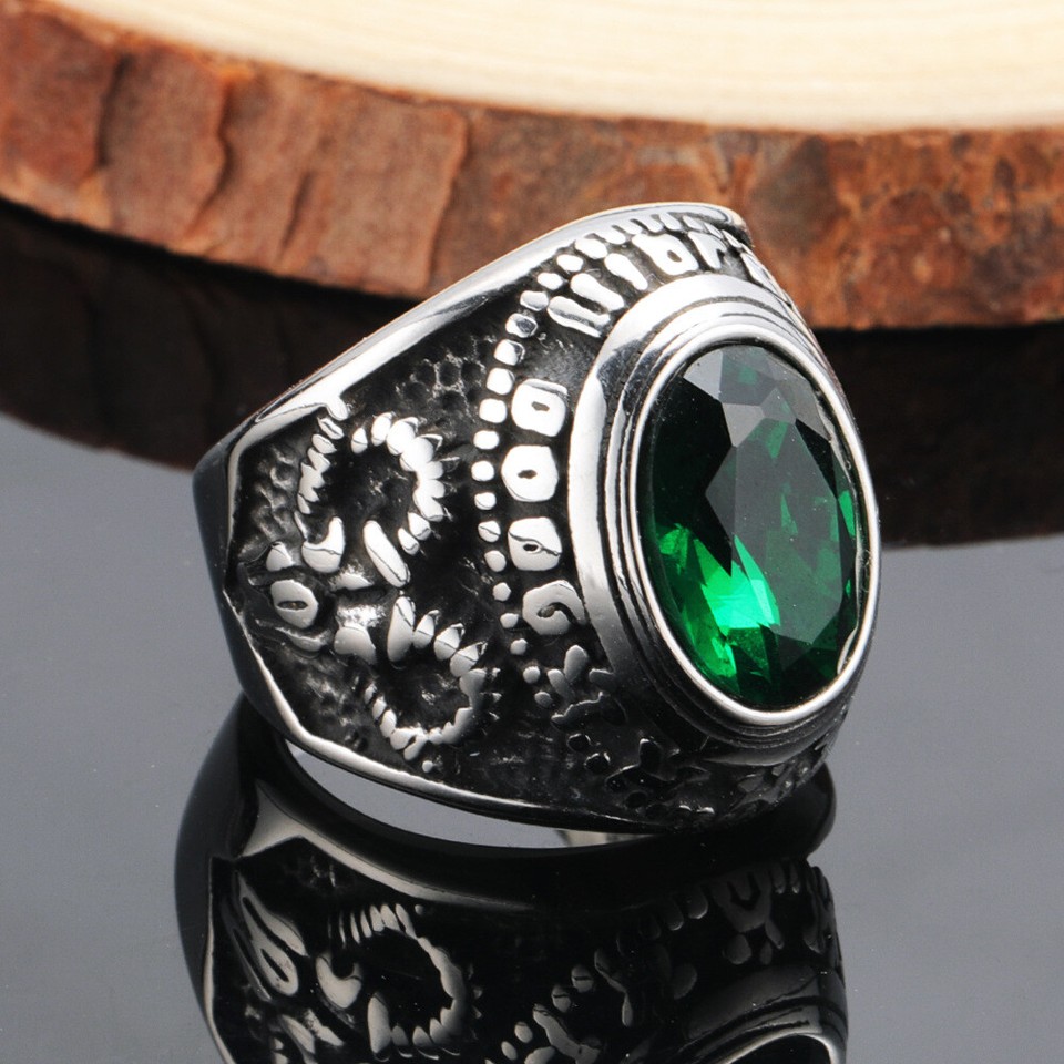 Freemason Triangle God Eye Ring Green CZ Masonic Stainless Steel Ring ...