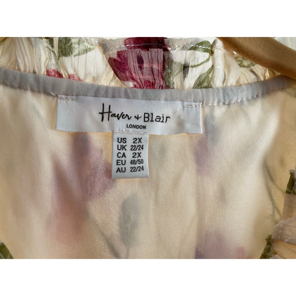 Haver & Blair London Women's Size 2X Pink Floral on Ecru Ruffle Sleeves ...