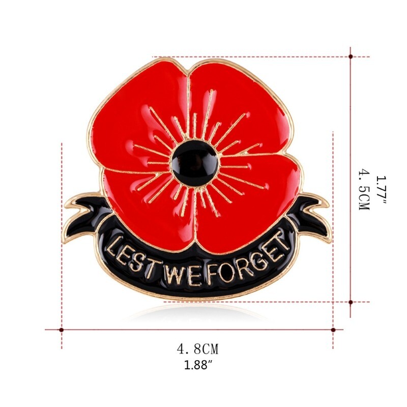ANZAC Remembrance Memorial Day Pin Black Poppy Brooch Lapel Lest We ...