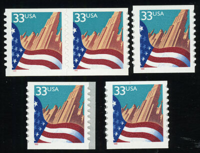 US #3281d 33¢ s/a Flag City coil, very small "1999" ex Pl 9999A lot 5 ...