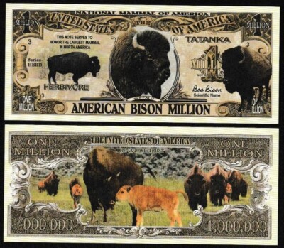 BUFFALO American Bison Million Dollar Bill Funny Money Novelty Note ...