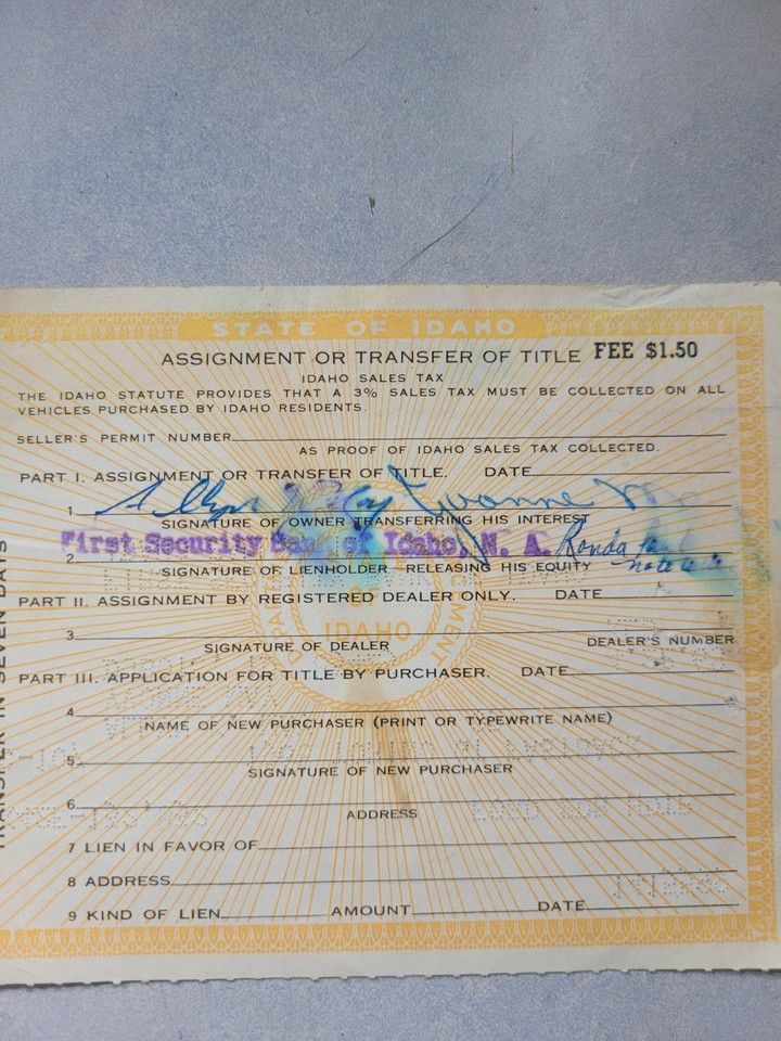 Vintage Historical Idaho Title Document 1968 Ford Torino GT Fastback | eBay