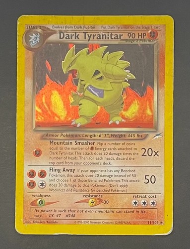 Pokémon Card Dark Tyranitar 11/105 Holo Rare Unlimited Neo Destiny - HP ...