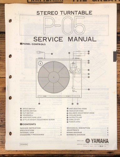 Yamaha P-05 Record Player / Turntable Service Manual *Original* | eBay