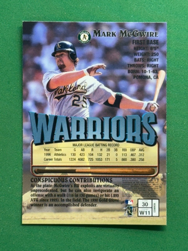 1997 Topps Finest Baseball Warriors w/Coating #30 Mark McGwire | eBay