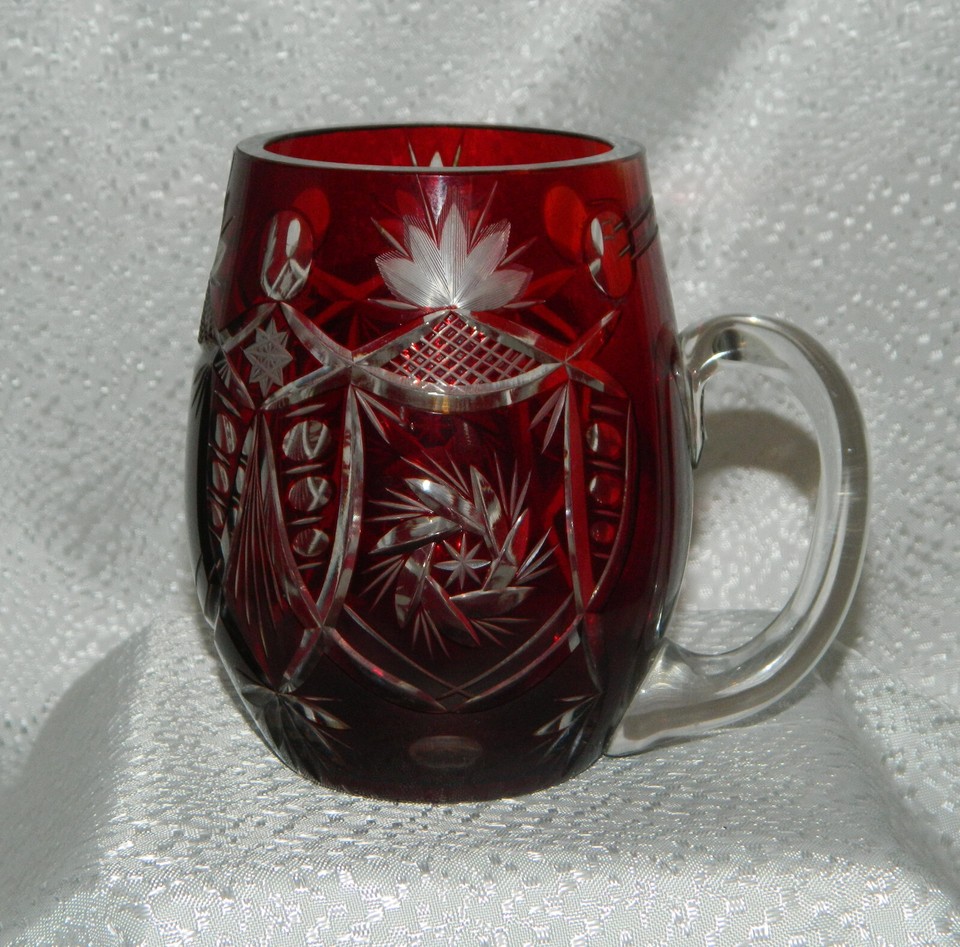 Vintage Ruby Red Cut to Clear Glass Mug Stein 20 oz Small Chip | eBay