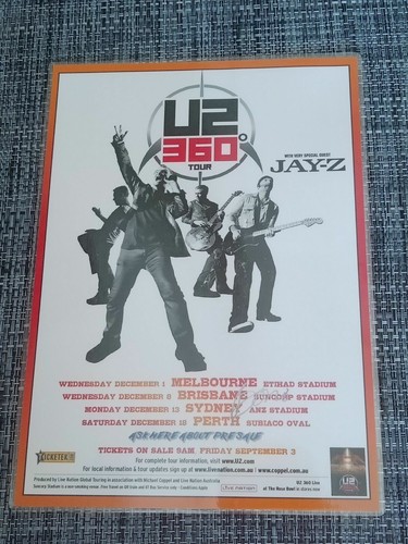 U2 - 2010 AUSTRALIA TOUR POSTER - SIGNED AUTOGRAPHED LAMINATED - 360 ...
