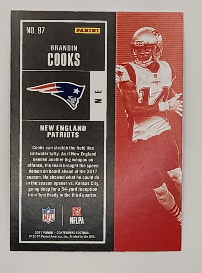 Brandon Cooks Panini Contenders 2017 NFL Card #97 New England Patriots ...