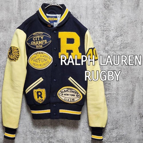 Rare RALPH LAUREN RUGBY Leather Varsity Jacket Navy XXS | eBay