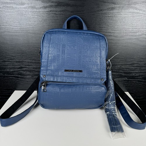 Steve Madden Embossed Logo Mini Backpack Blue with Gold Zippers - NWOT ...