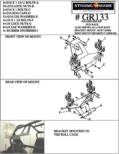 STRONG MADE ROLL BAR GUN RACK POLARIS RZR RANGER 800 900 | eBay