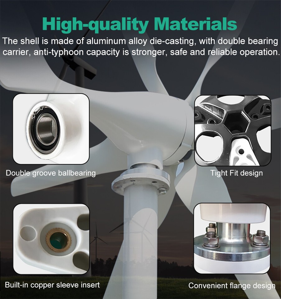 800W 6 Blades Wind Generator 12V 24V 48V Wind Turbine With MPPT Boost ...