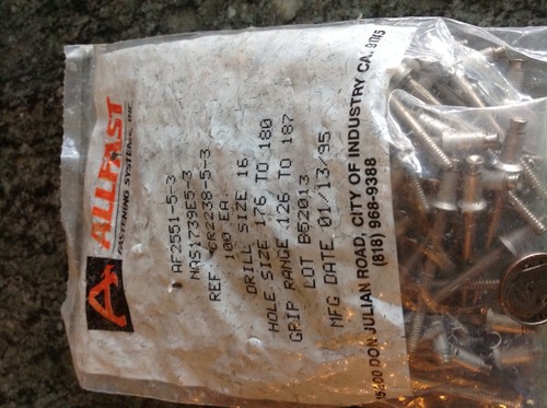 Allfast fastening systems aircraft rivets 100 pcs NAS1739E5-3 0.180 dia ...