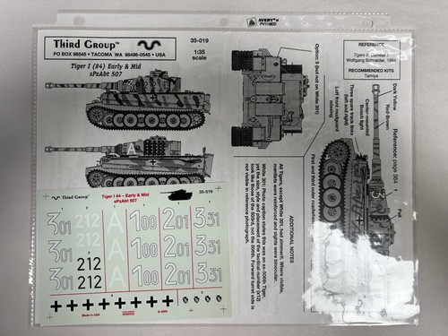NEW Vtg Third Group 35-019 Tiger Tank Artillery War Model 1/35 Decal ...