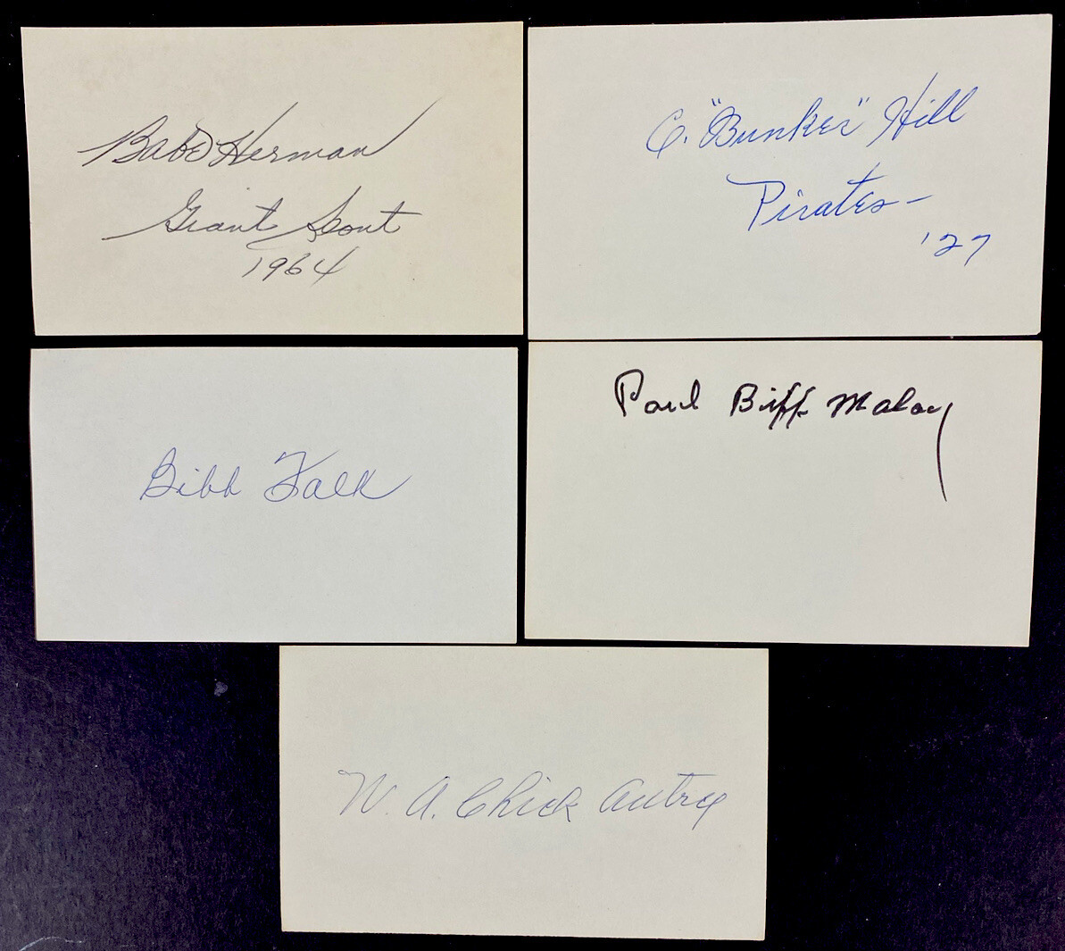 Early 20th Century BASEBALL Greats Signed Index Cards Lot 5 Paul Maloy ...
