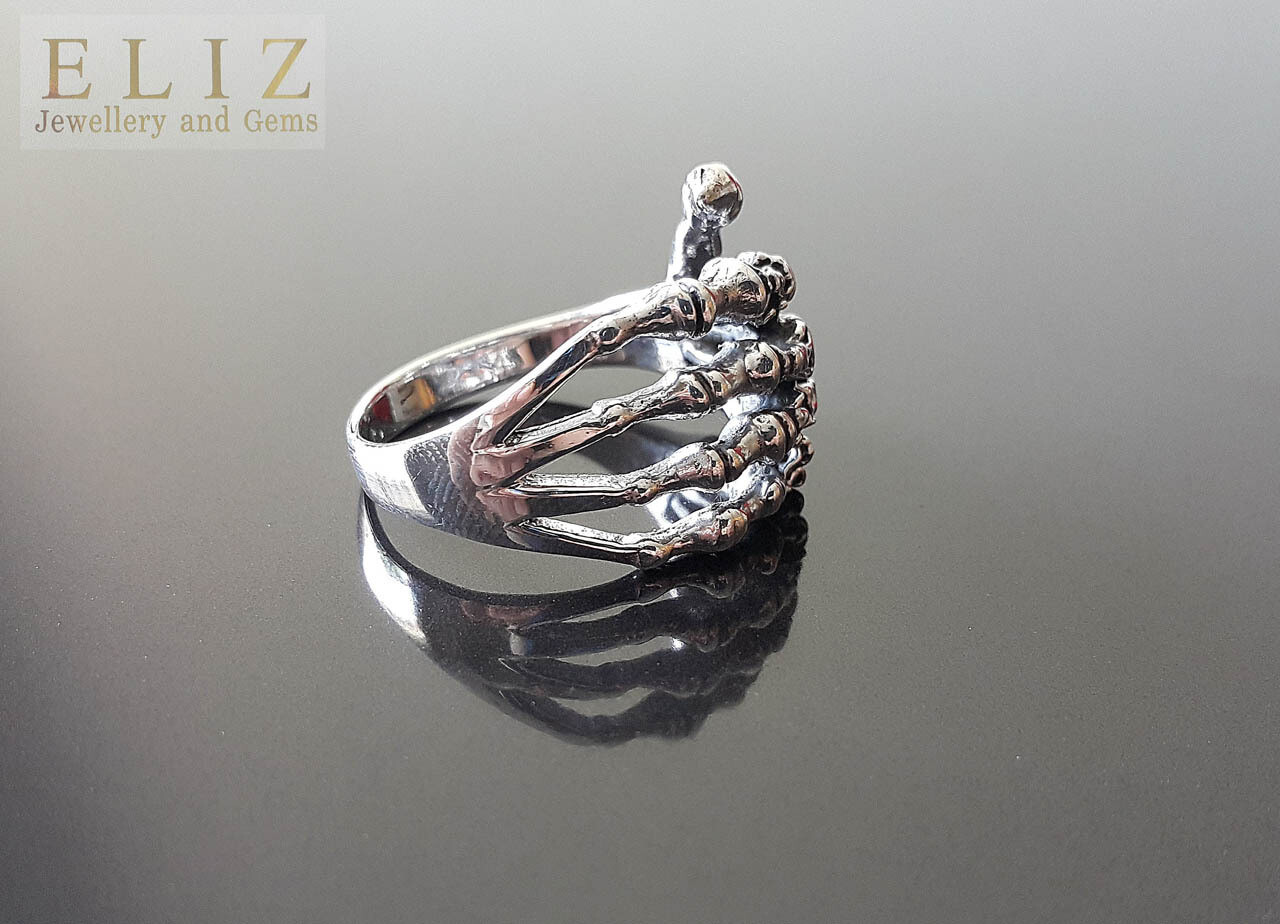 Eliz 925 Sterling Silver Skeleton Hand Skull Knuckles Ring Punk Goth ...