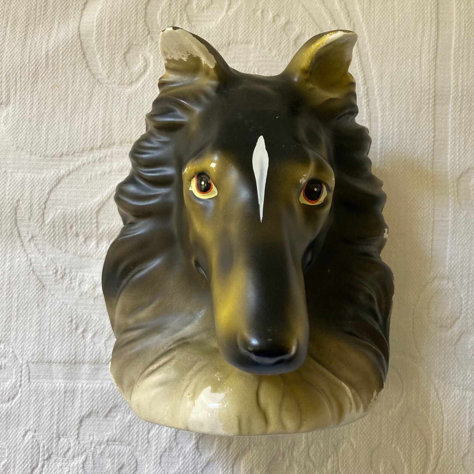 Vintage Ceramic COLLIE Dog Wall Pocket Planter Vase Desk Pen Holder | eBay