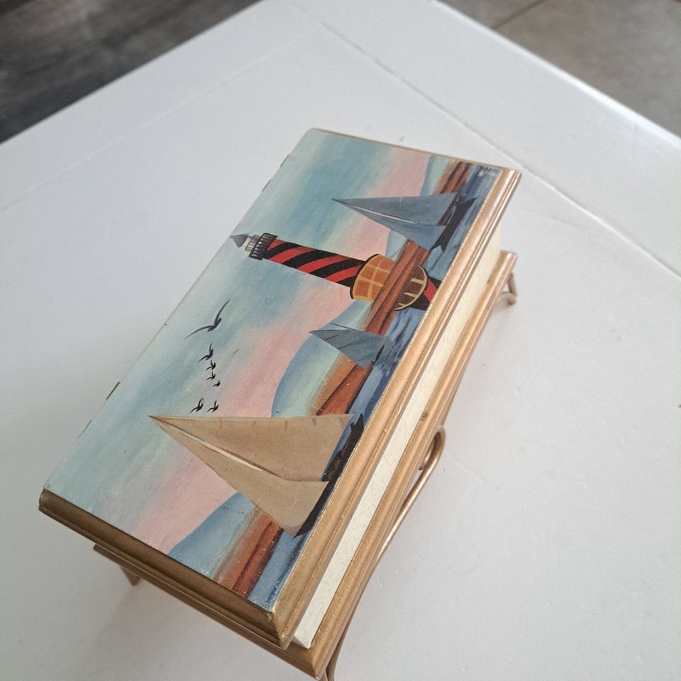 Arister Gifts Inc Beach Sailboats And Lighthouse Wooden Box | eBay