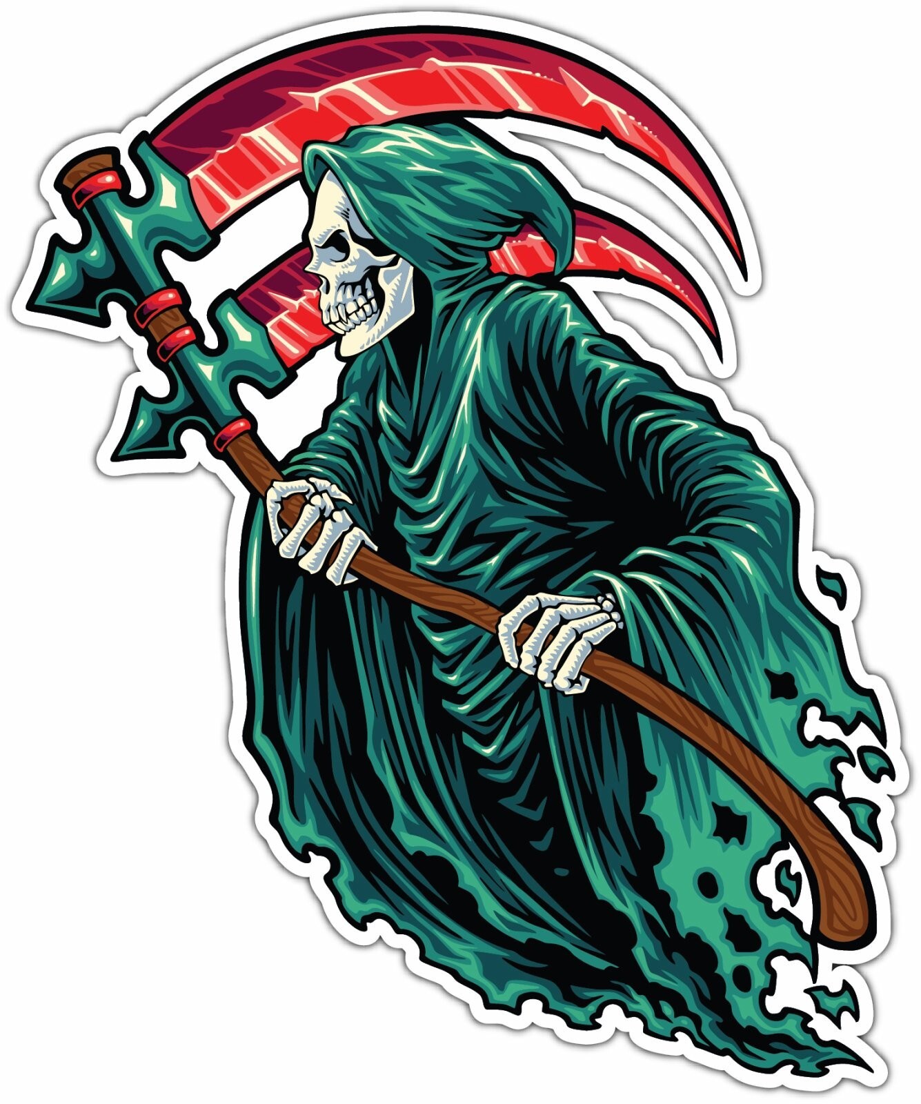 Grim Reaper Scythe Death Skull Green Car Bumper Window Sticker Decal 4 ...