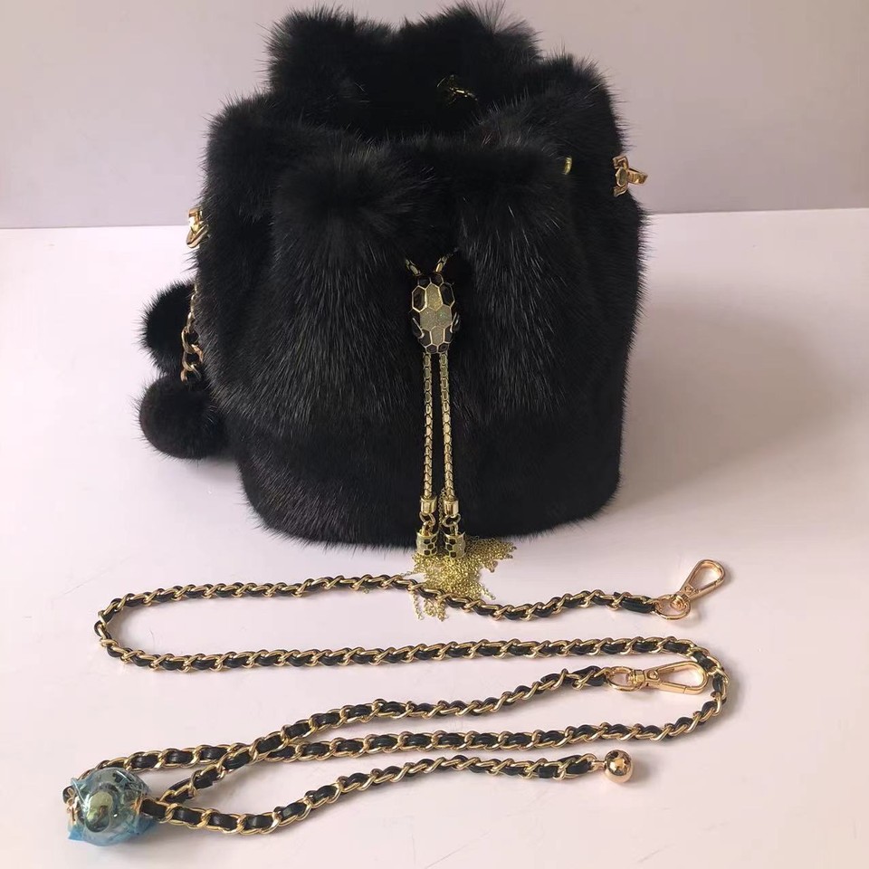 Womens Whole Pelt Real Mink Fur Handbag Bucket Bag Tote Shoulder Bag ...