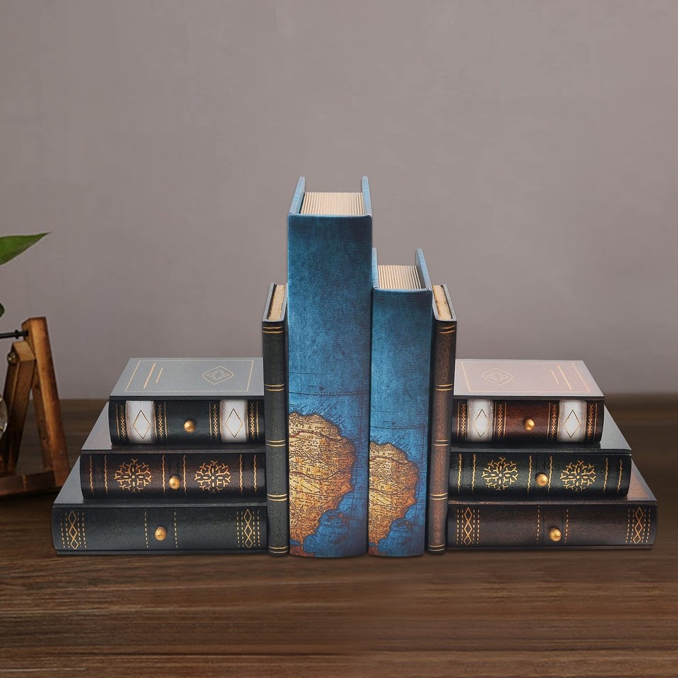 Bookends Vintage Decorative Book Organizer Wooden False Book Shelf Tidy ...