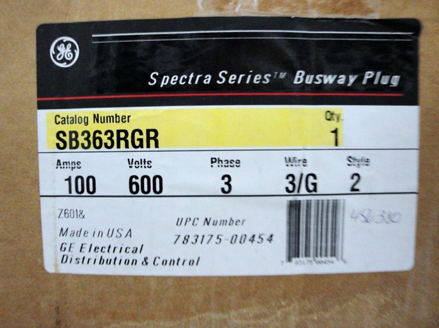 GE General Electric SB363RGR Spectra Bus Plug 100 Amp 600 Volt 3 Wire ...