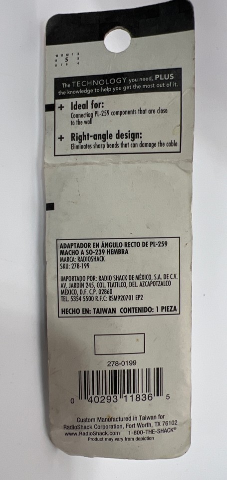 RADIO SHACK PL-259 Male To PL-259 Female RIGHT ANGLE ADAPTER 278-199 | eBay