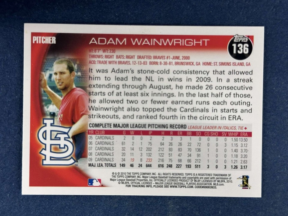 2010 Topps Wal-Mart Black Border #136 Adam Wainwright Cardinals | eBay